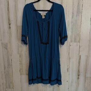 Dresses | Doki Geki Blue Midi Dresstunic Black Lace Trim Size Large ...